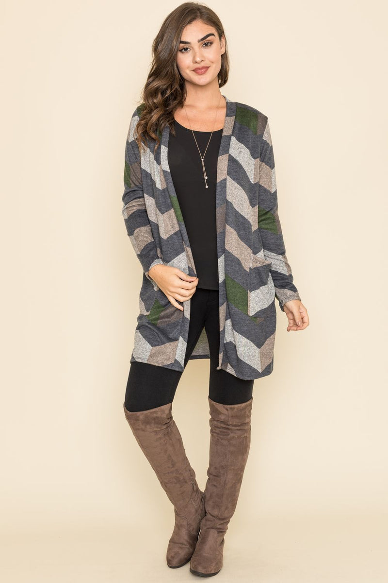 Olive Chevron Long Cardigan_Plus – éloges