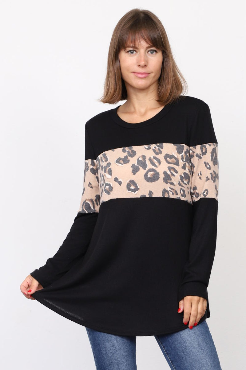 Black & Taupe Leopard Panel Tunic Top – éloges